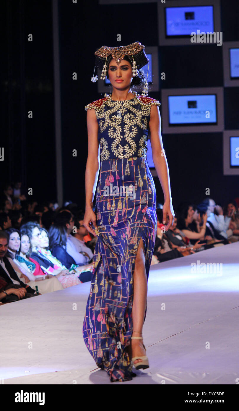 LAHORE, PAKISTAN - APRIL 13 : Pakistani Models present creations by ...