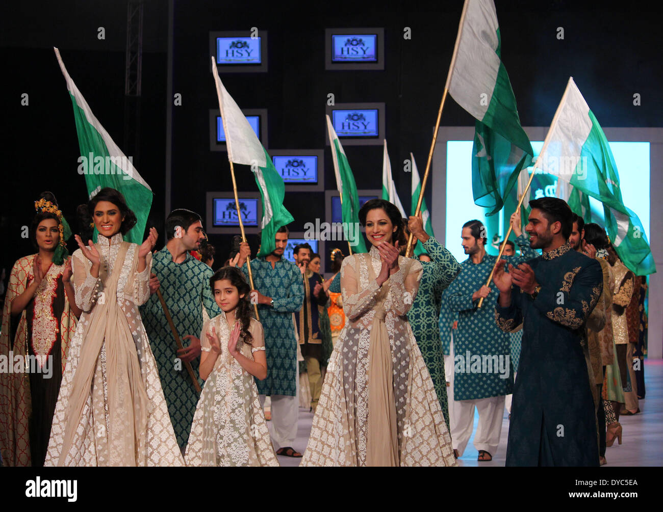 LAHORE, PAKISTAN - APRIL 13 : Pakistani Models present creations by ...