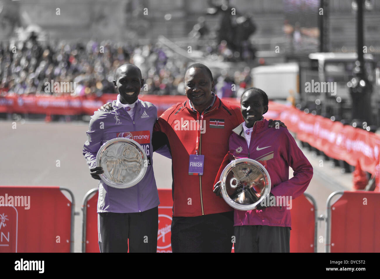 Wilson Kipsang (KE)) and Edna Kiplagat (KE), winners of the male and ...