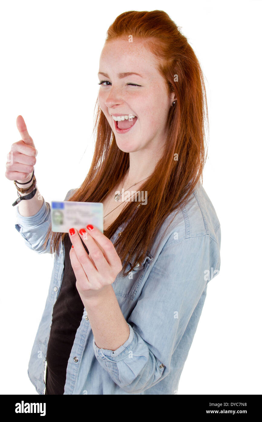 16 to 18 year old girl just received her driver license Stock Photo - Alamy