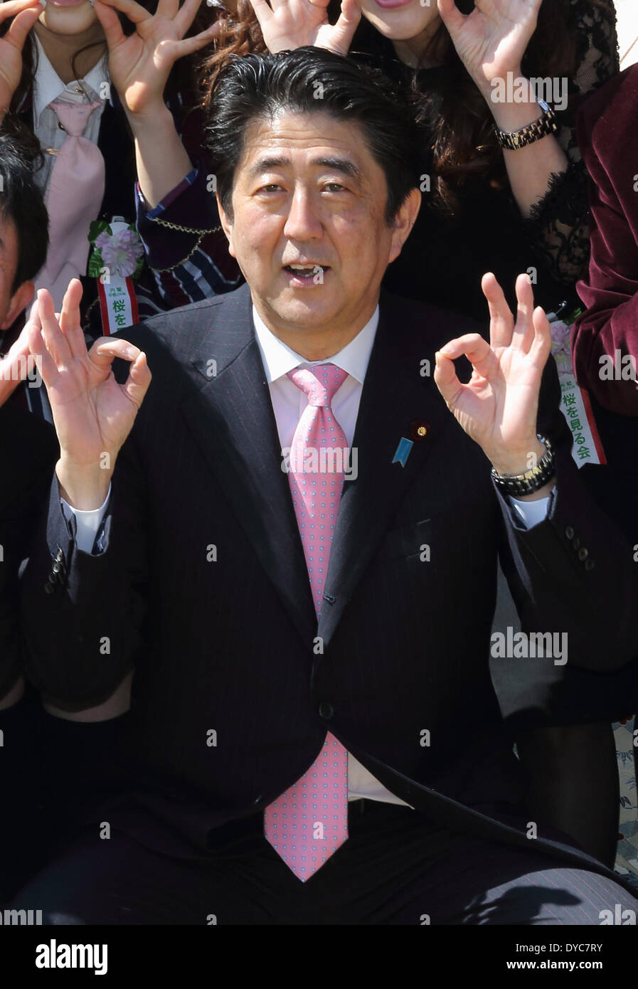 Tokyo, Japan. 12th April 2014. Japanese Prime Minister Shinzo Abe pose ...