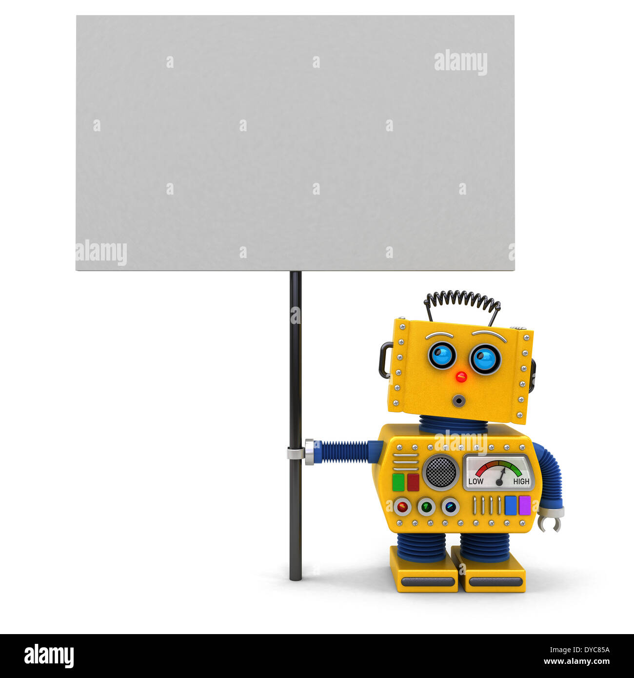 Cute toy robot holding a big sign Stock Photo - Alamy