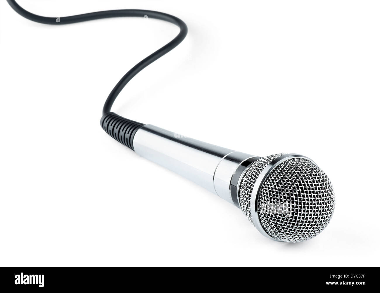 Silver microphone on white background Stock Photo - Alamy