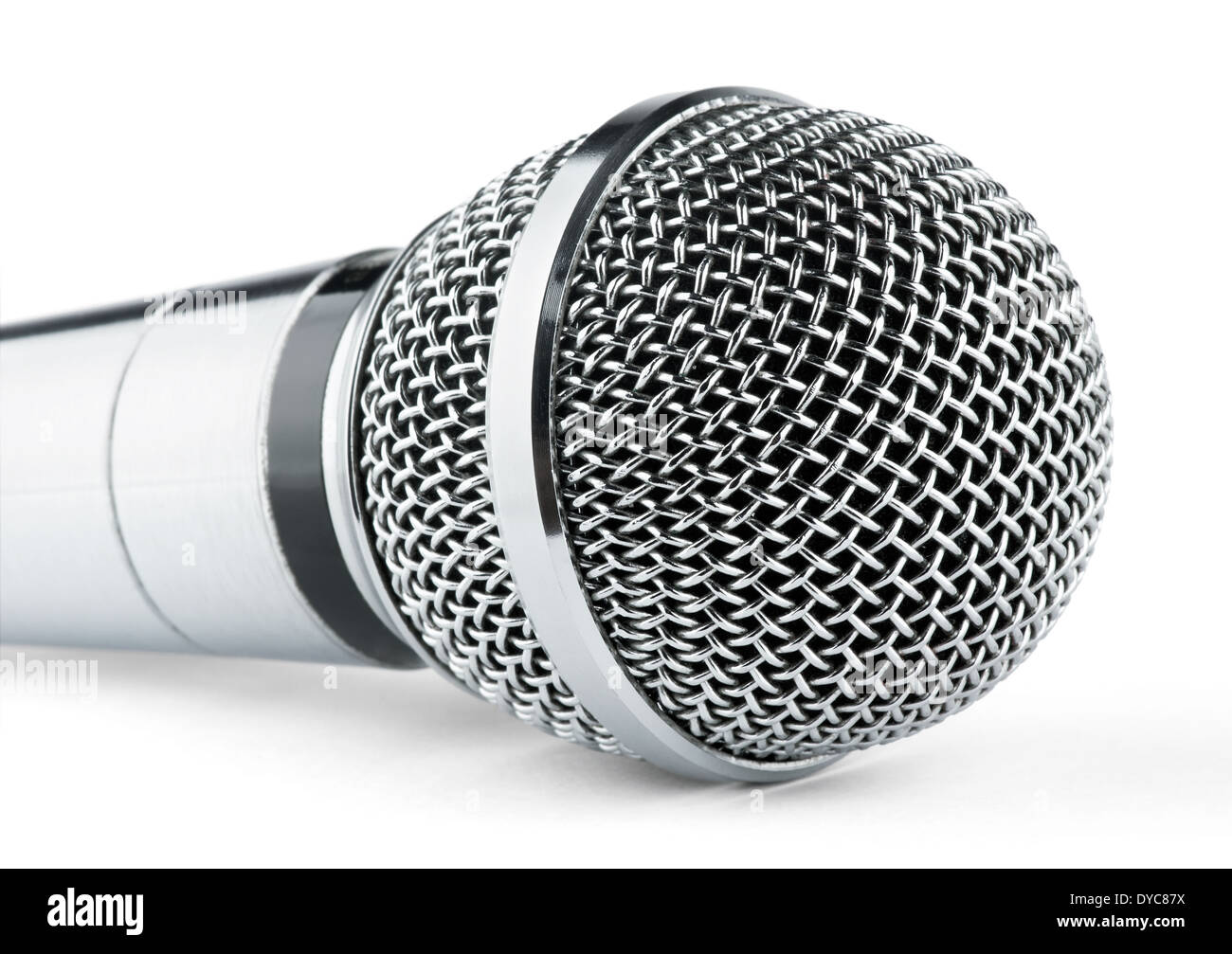 Silver microphone on white background Stock Photo - Alamy