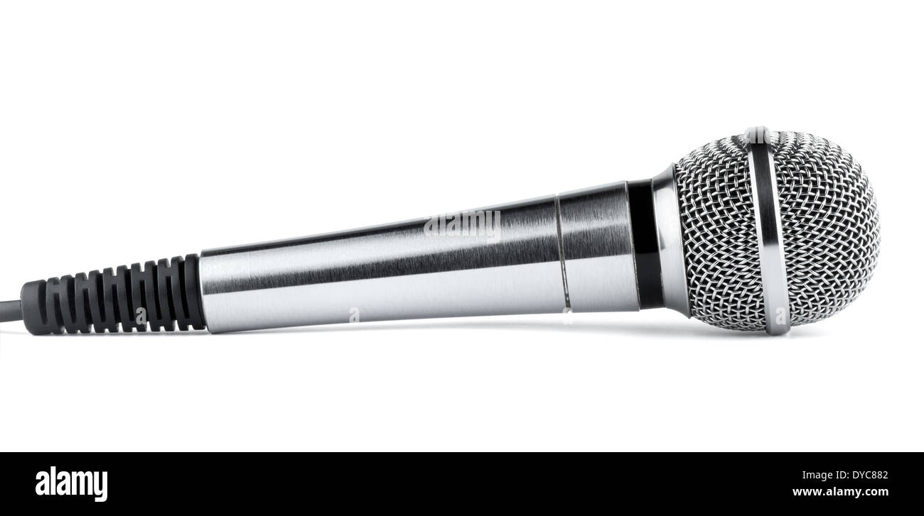 Silver microphone on a white background Stock Photo - Alamy