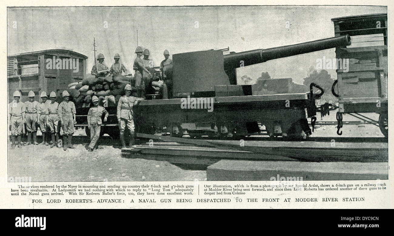 A naval gun being dispatched to the front at Modder River Station ...
