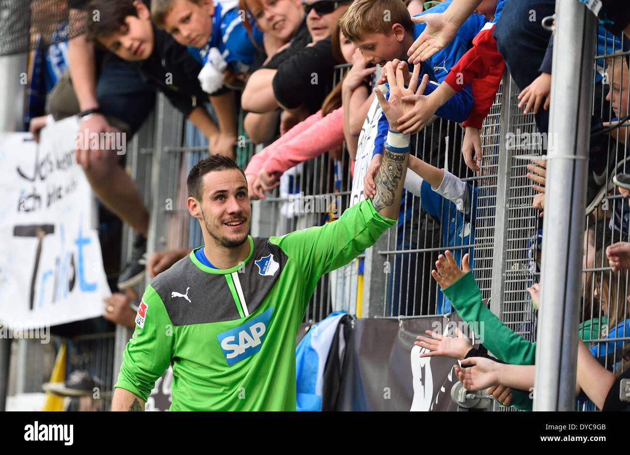 Sinsheim, Germany. 13th Apr, 2014. Hoffenheim's goalkeeper Jens Grahl ...