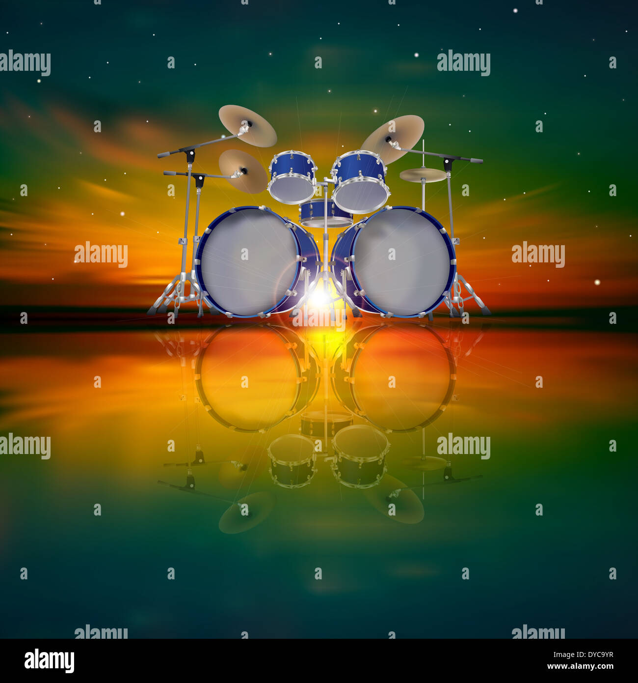 abstract music background with drum kit and dark sky Stock Photo - Alamy