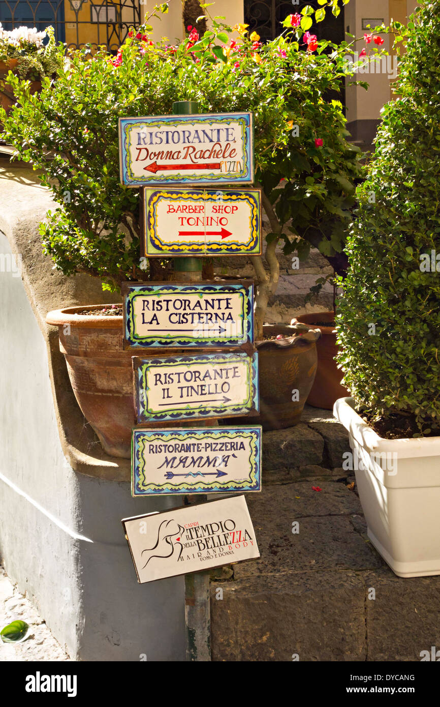 Restaurant and Barber shop signs, Capri, Campania, Italy, Europe Stock ...