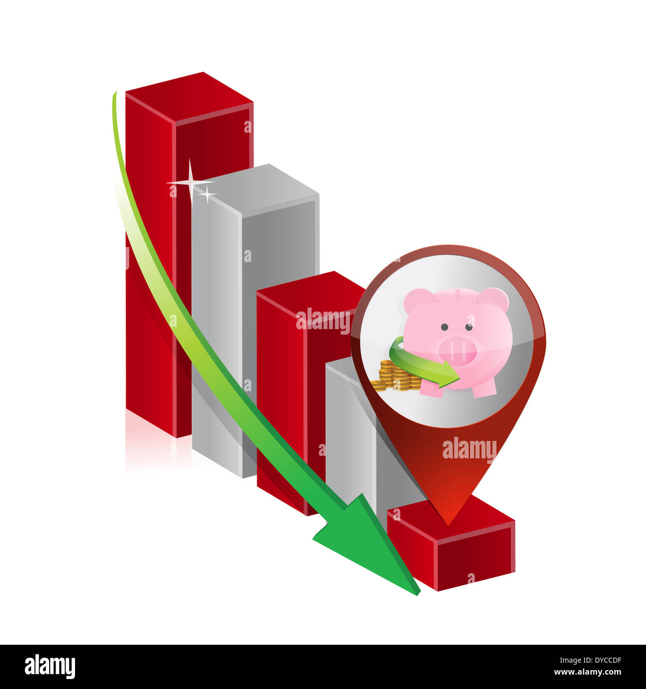 negative business savings graph illustration design over a white ...