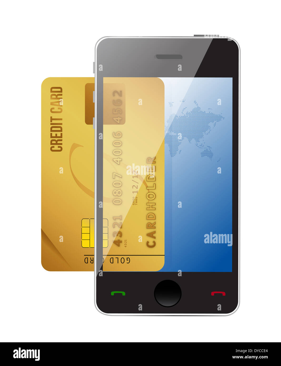 smartphone with credit card, concept digital payment illustration ...