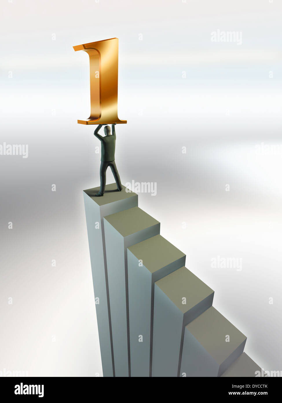 man holding number one high on top of stair Stock Photo - Alamy