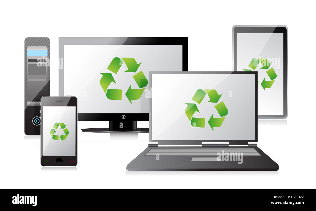 recycle Computer, Laptop Tablet and Phone and router illustration ...