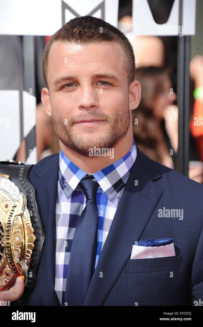 Mixed Martial Artist Pat Curran arrives at the 2014 MTV Movie Awards at Nokia Theatre L.A. Live ...