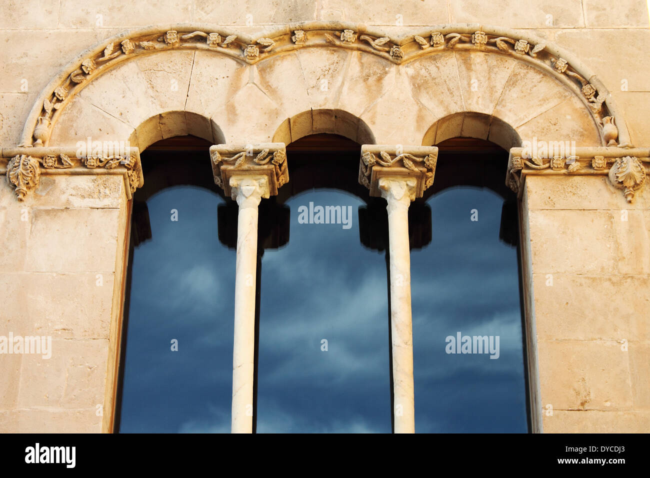 Double lancet window in a medieval palace of Ibiza Town, Spain Stock ...