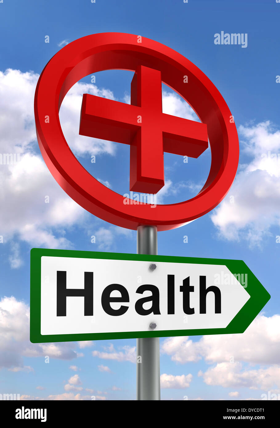 health road sign with red cross and sky backgound. clipping path ...