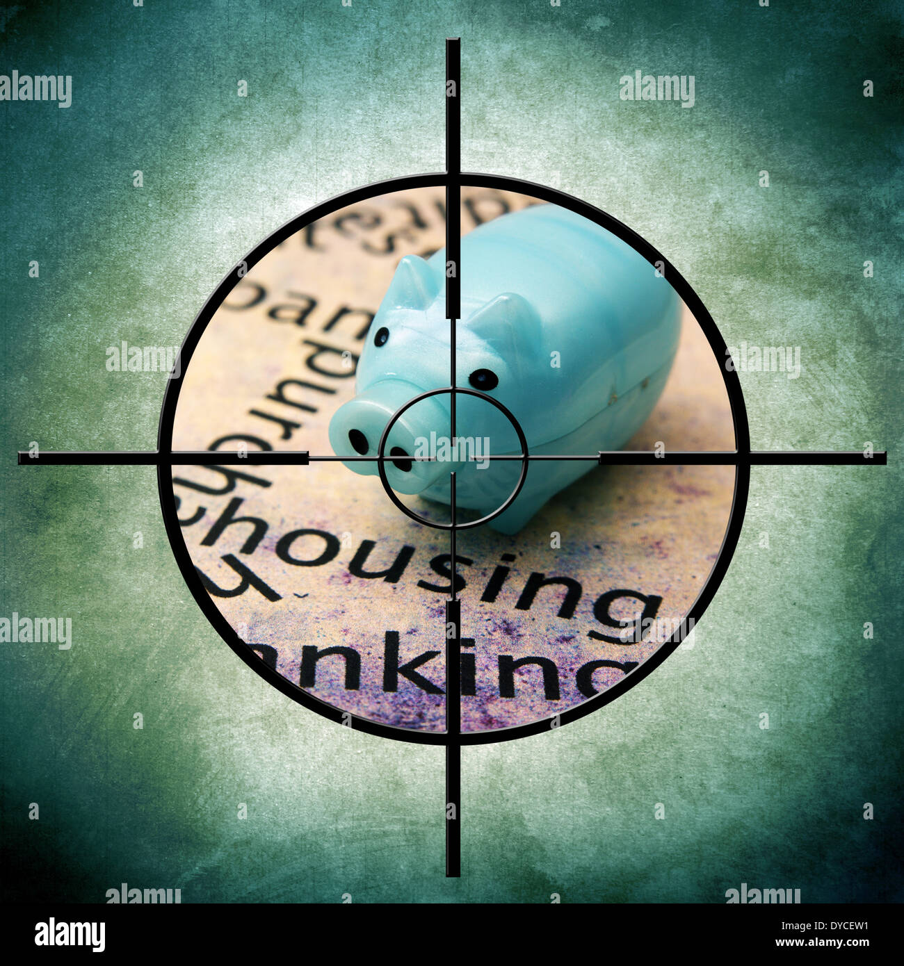 Housing text with piggy bank in target Stock Photo - Alamy