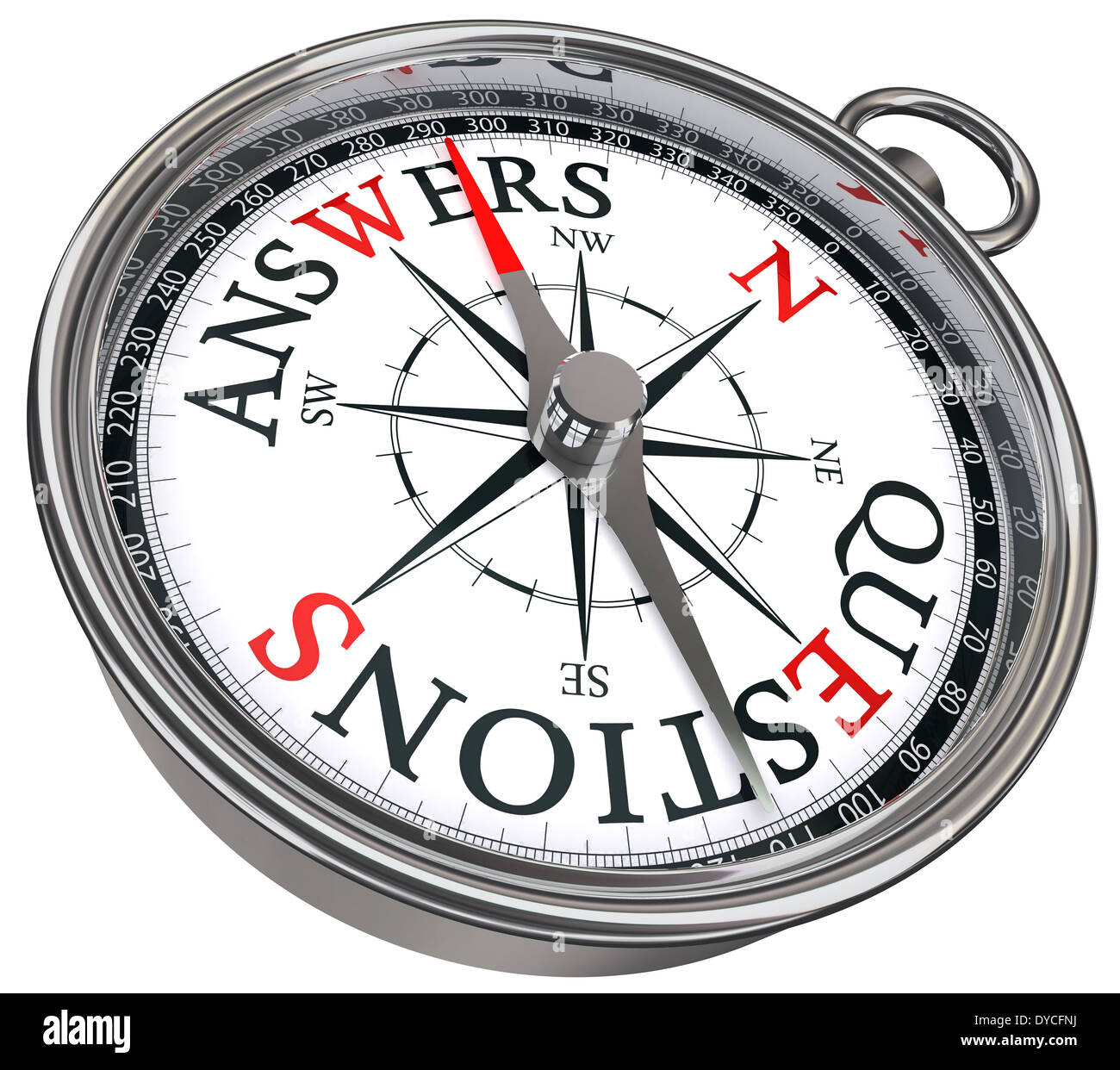 answers vs questions concept compass with black red letters isolated on ...