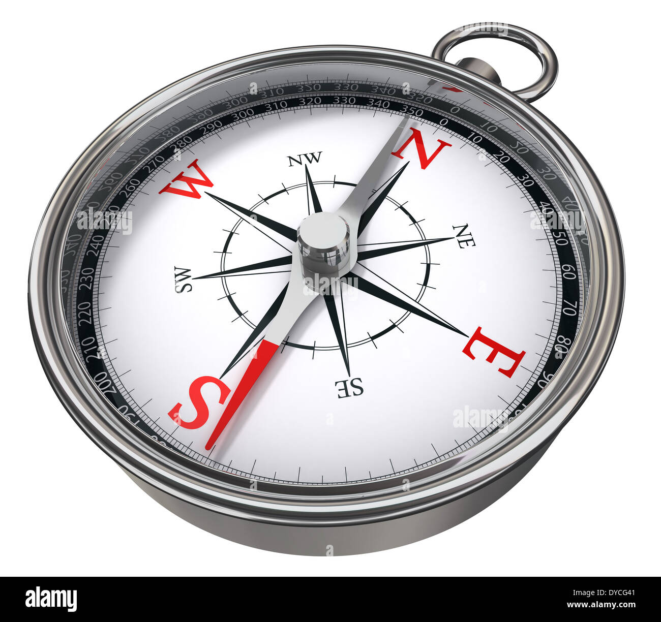compass red, white and chrome on white background Stock Photo - Alamy