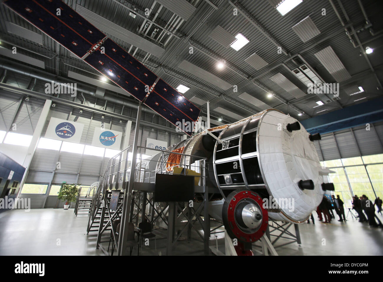 Cologne, Germany. 14th Apr, 2014. Training modules stand at ESA ...