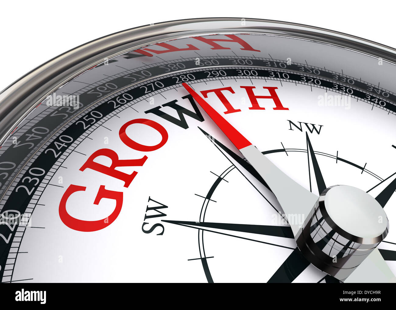 growth red word on concept compass on white background Stock Photo - Alamy
