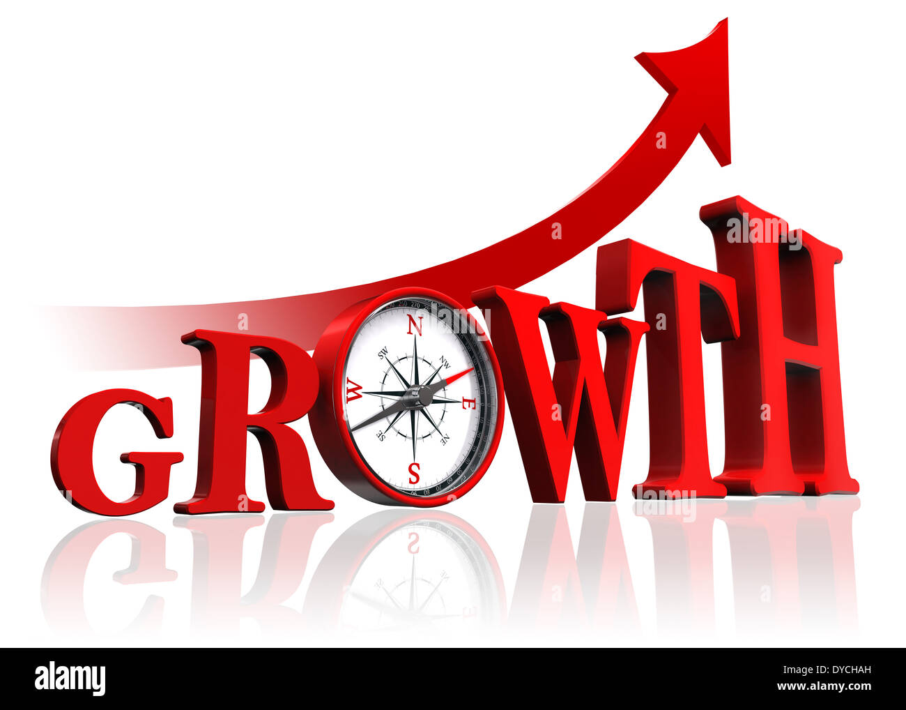 growth red word with compass and arrow on white background. clipping ...