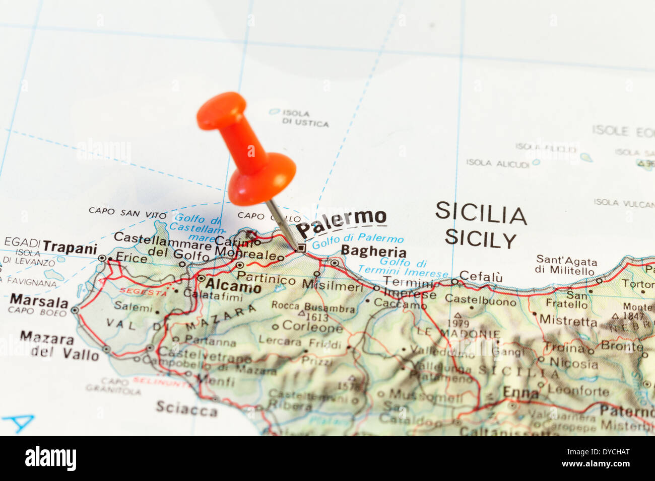 Red map pin pointing on map to the city of Palermo Stock Photo - Alamy
