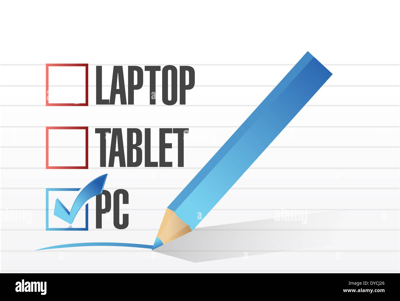 pc checkbox selected over other technology tools. illustration design ...