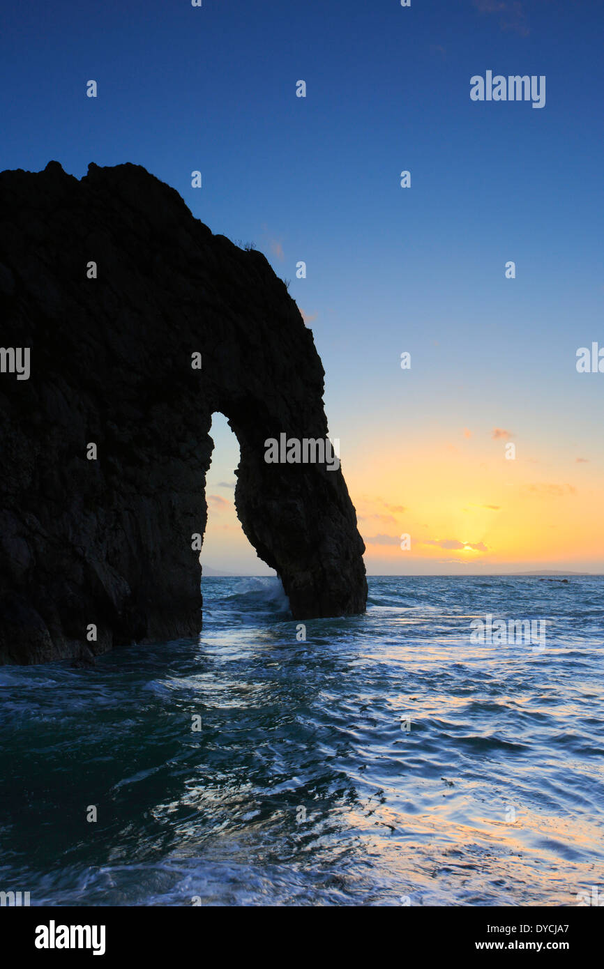 Evening curve bridge bay Dorset Durdle Door dusk twilight England ...
