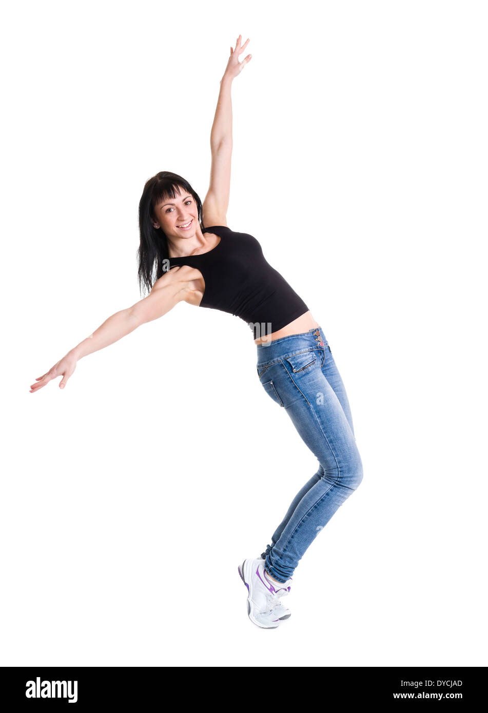 young dancer woman dancing against white background Stock Photo - Alamy