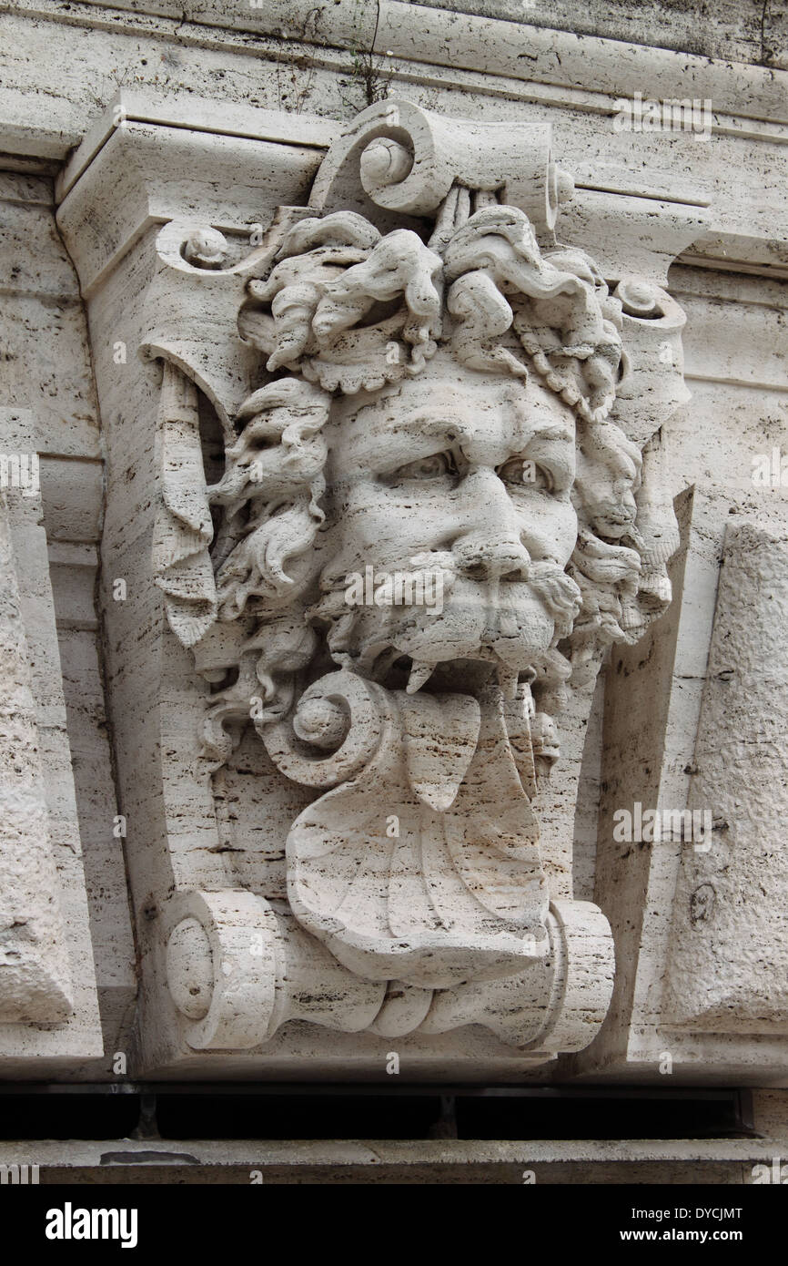 Satyr mask basrelief in front of the Palace of Justice in Rome, Italy ...
