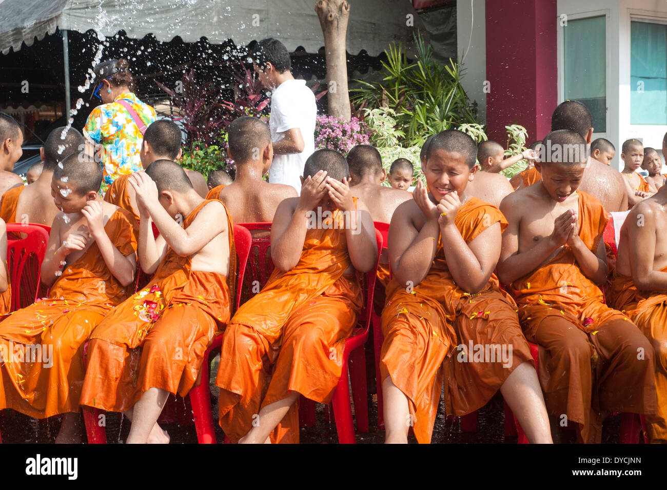 Bangkok, Thailand - Monks celebrating Songkran festival, Thai new year ...