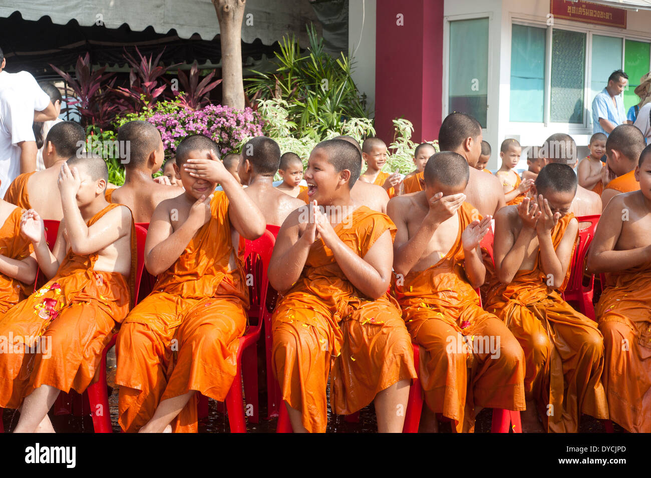 Bangkok, Thailand - Monks celebrating Songkran festival, Thai new year ...