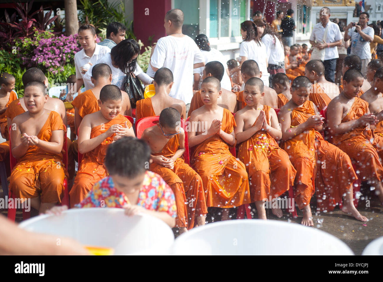 Bangkok, Thailand - Monks celebrating Songkran festival, Thai new year ...