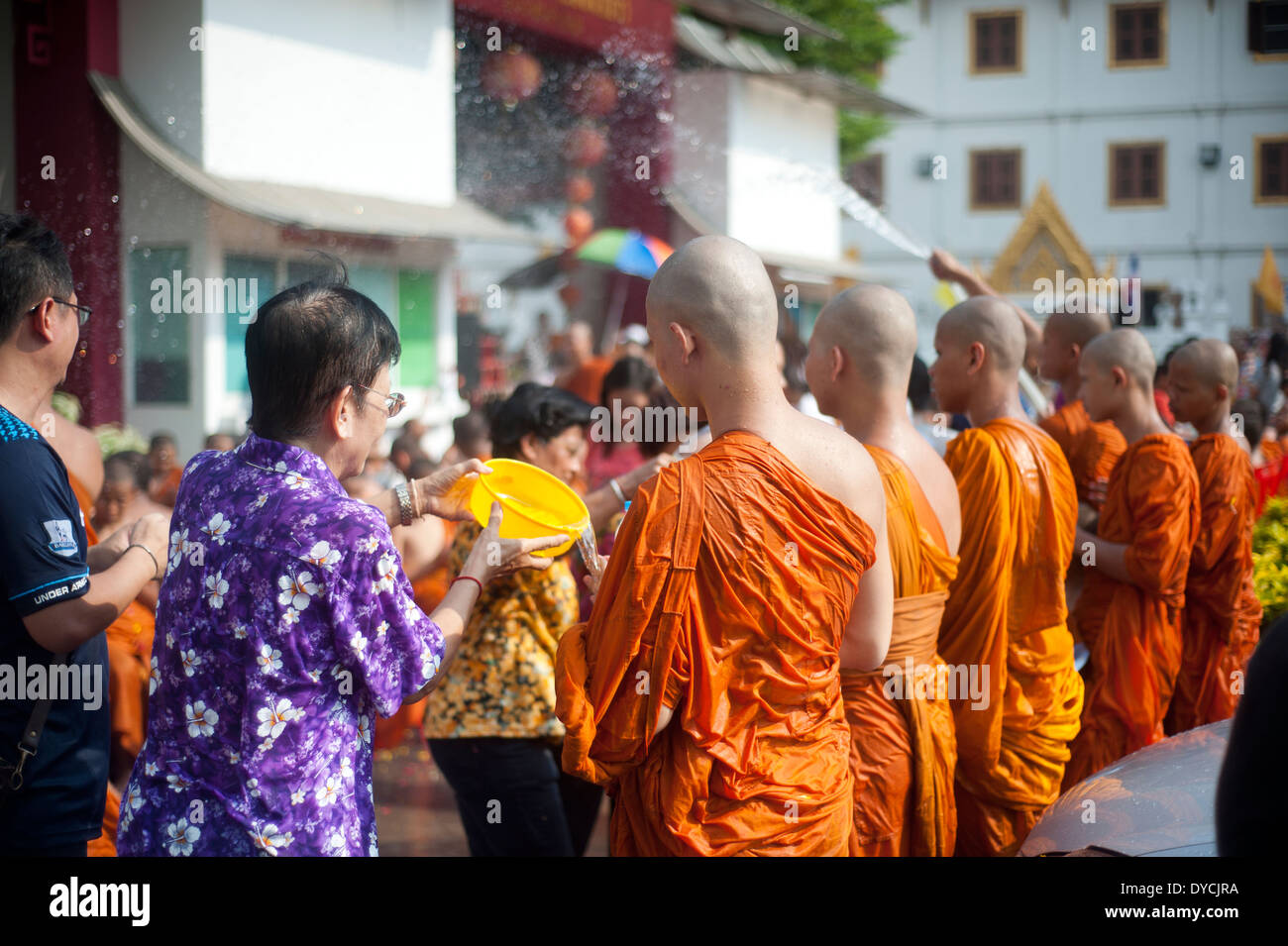 Bangkok, Thailand - Monks celebrating Songkran festival, Thai new year ...