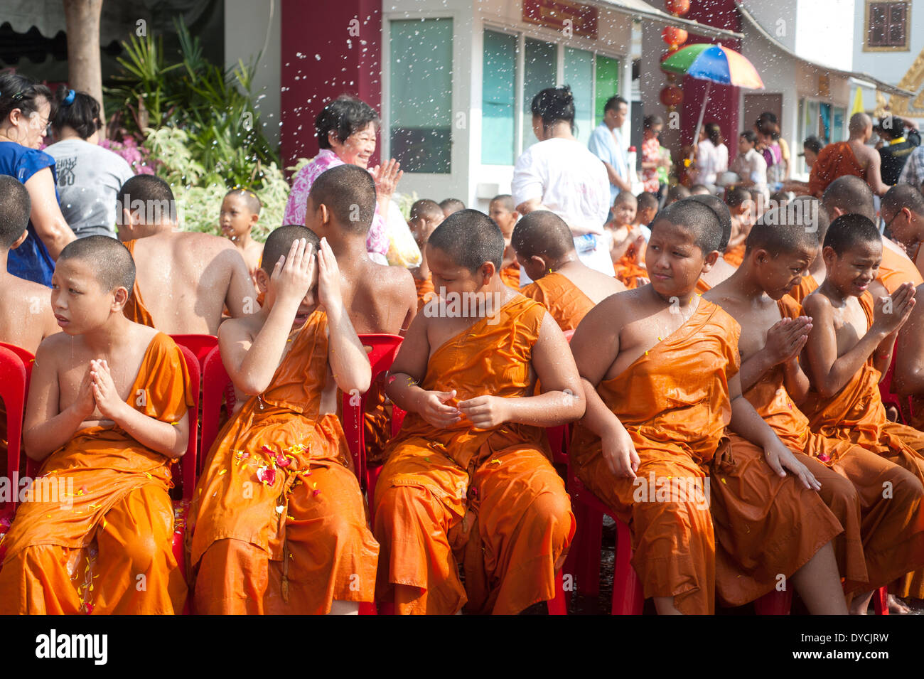 Bangkok, Thailand - Monks celebrating Songkran festival, Thai new year ...