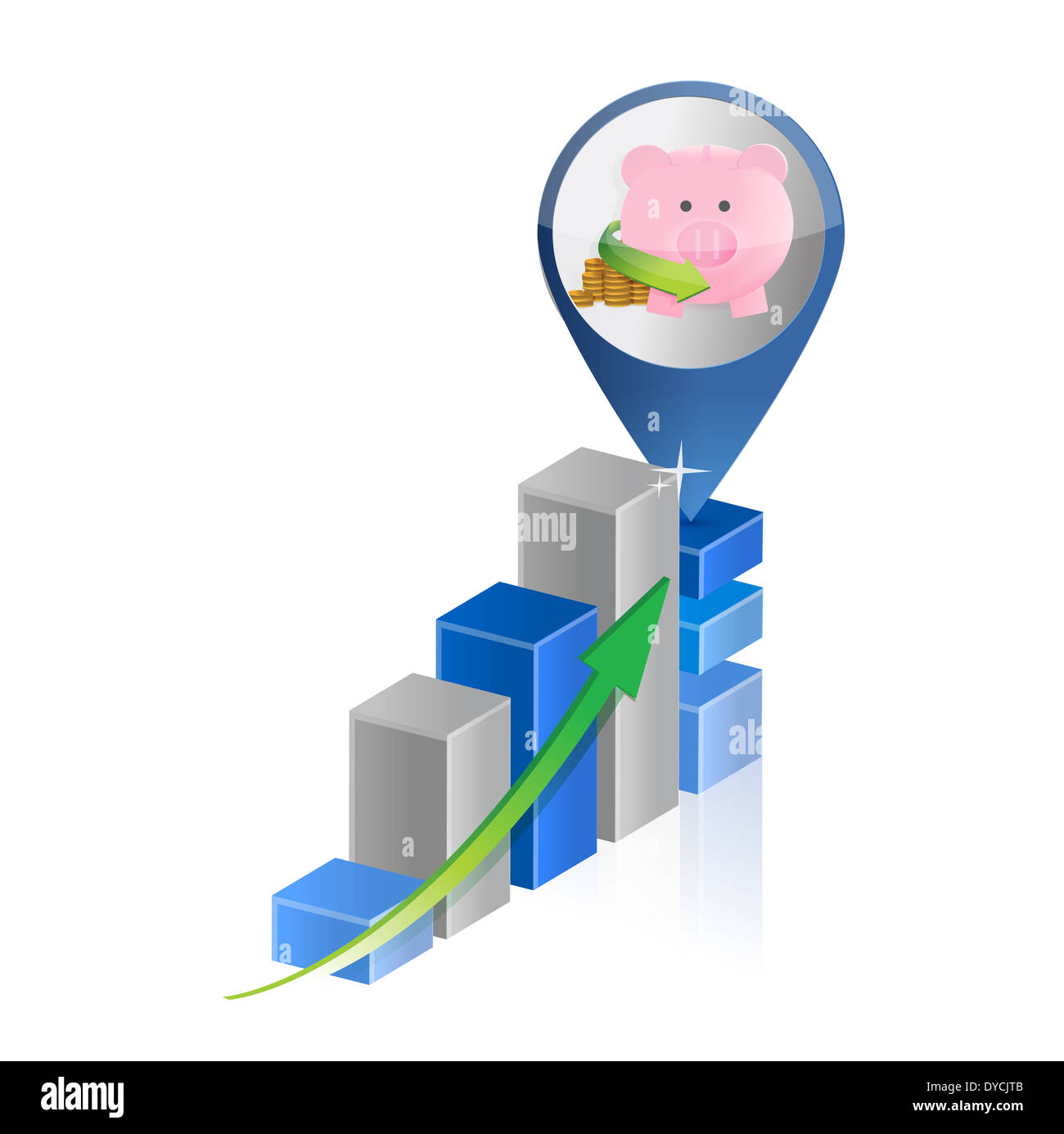 positive business savings graph illustration design over a white ...