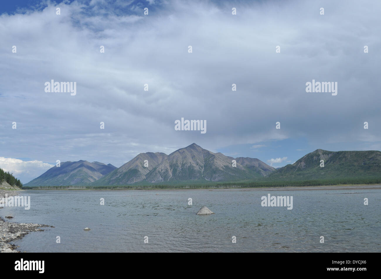 Mountain river Suntar. Landscape of the far corners of the earth in ...