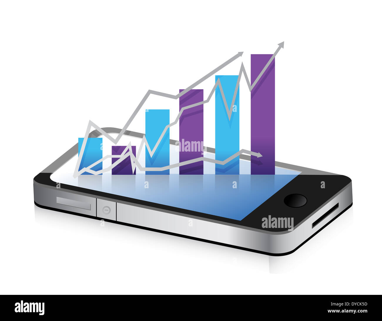 Business phone. Smartphone business graph chart on a white background ...