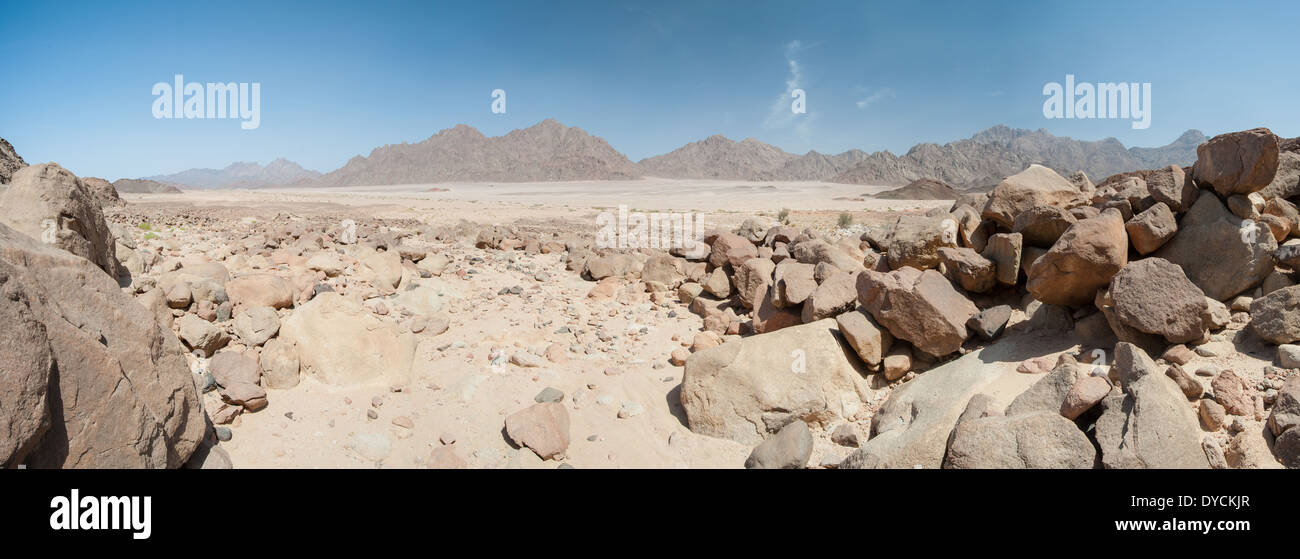 Panorama of rocky mountain slope landscape in an arid desert ...