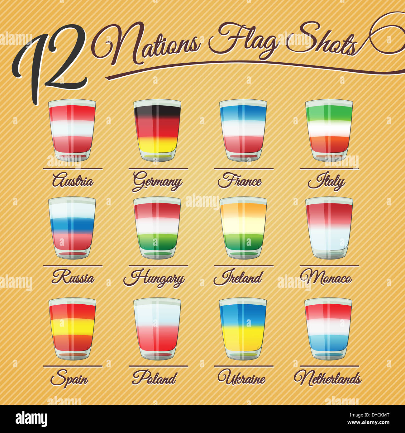 Set of twelve nations flag Shots - for celebration occasions like world ...