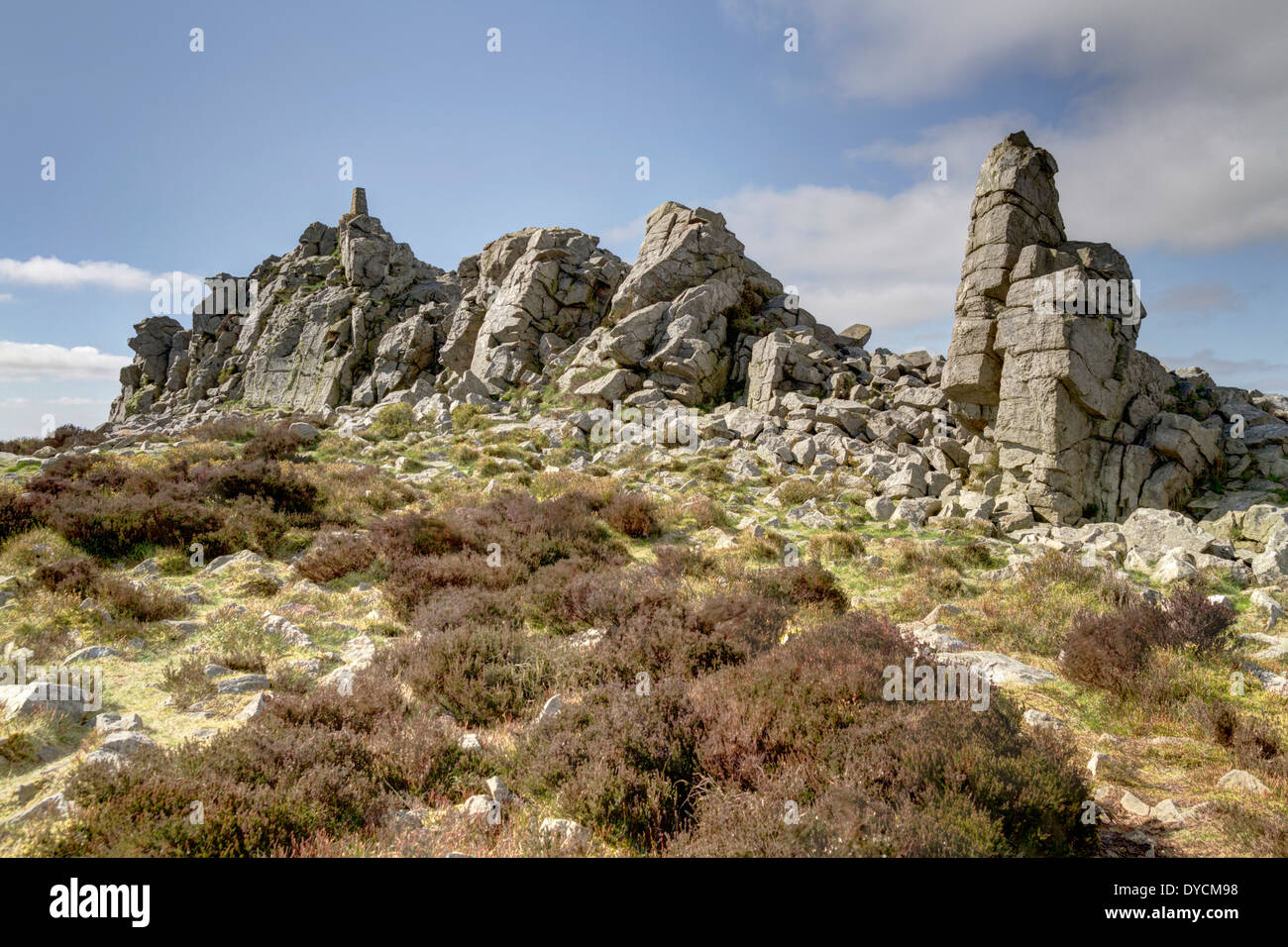 The Stiperstones in Shropshire, which forms a rocky spine along a ridge ...