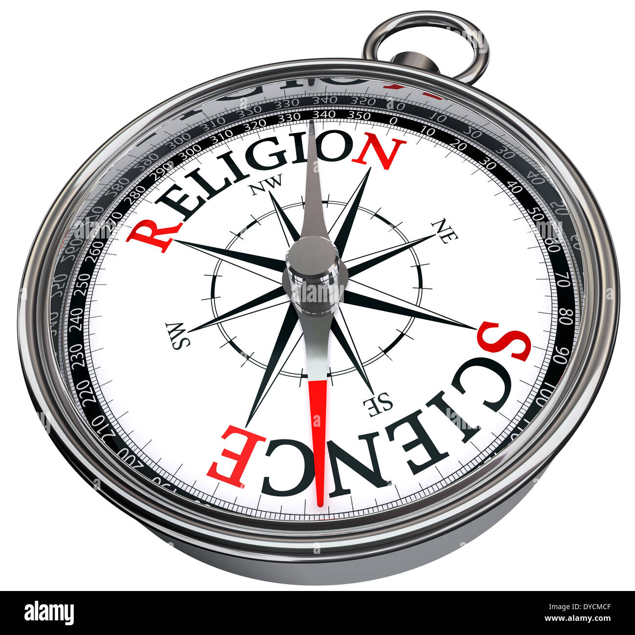 science versus religion concept compass isolated on white background ...