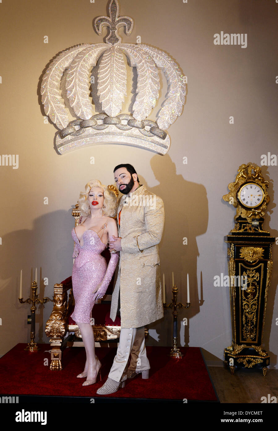 Fashion designer Harald Glloeoeckner (L) and model Amanda Lepore pose ...