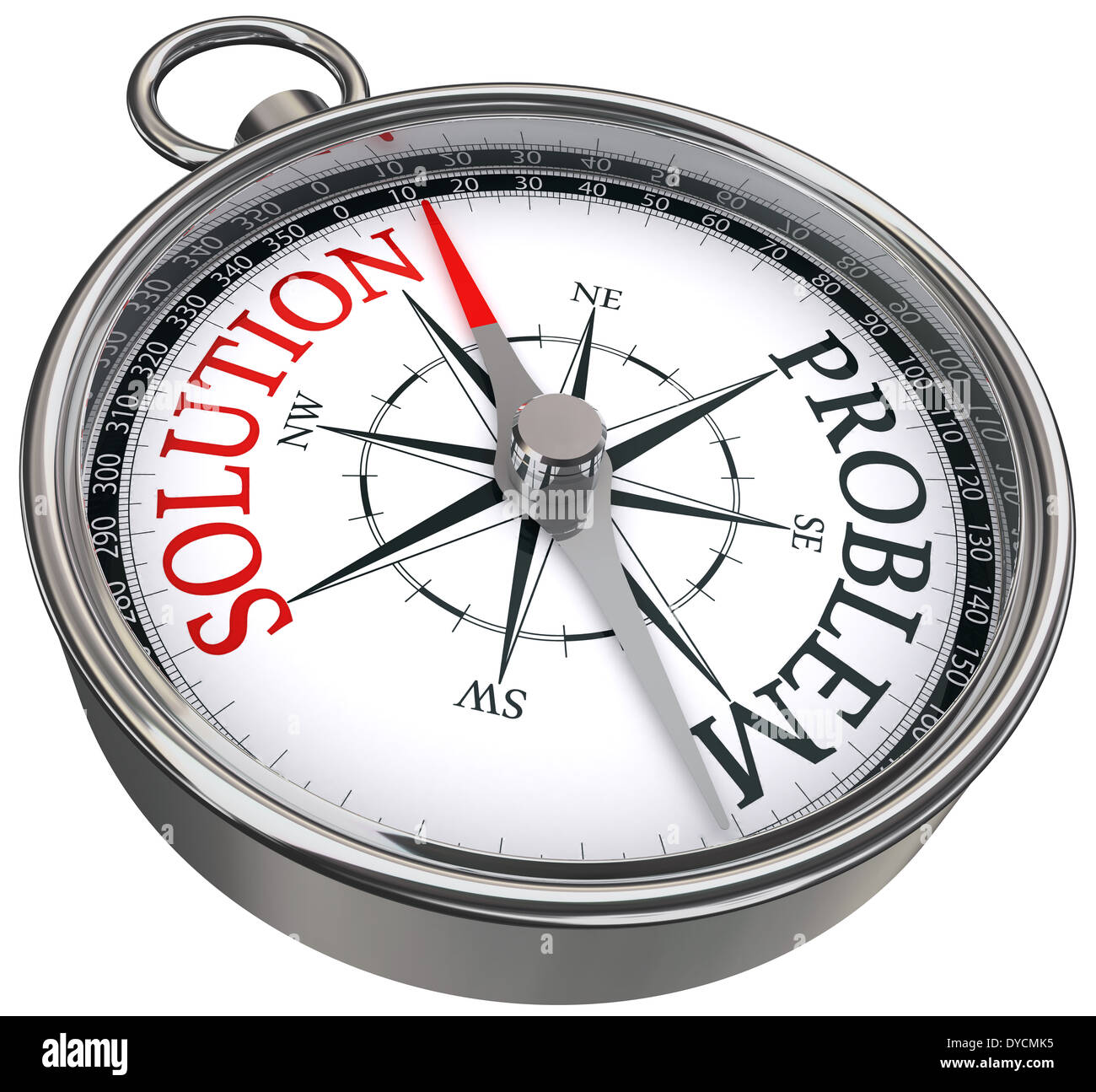 red solution vs black problem opposite ways concept compass isolated on ...