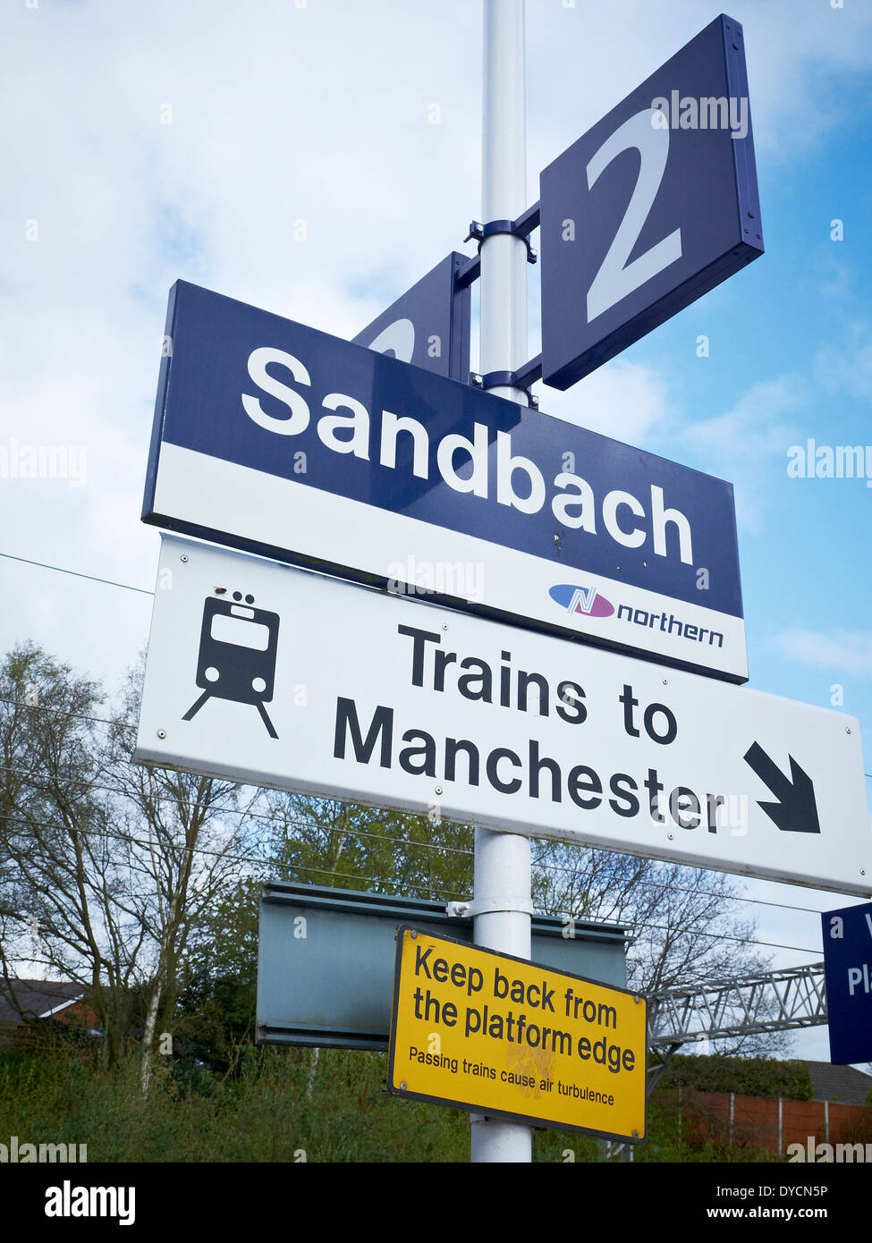 Sandbach railway station info sign on platform, Cheshire UK Stock Photo ...