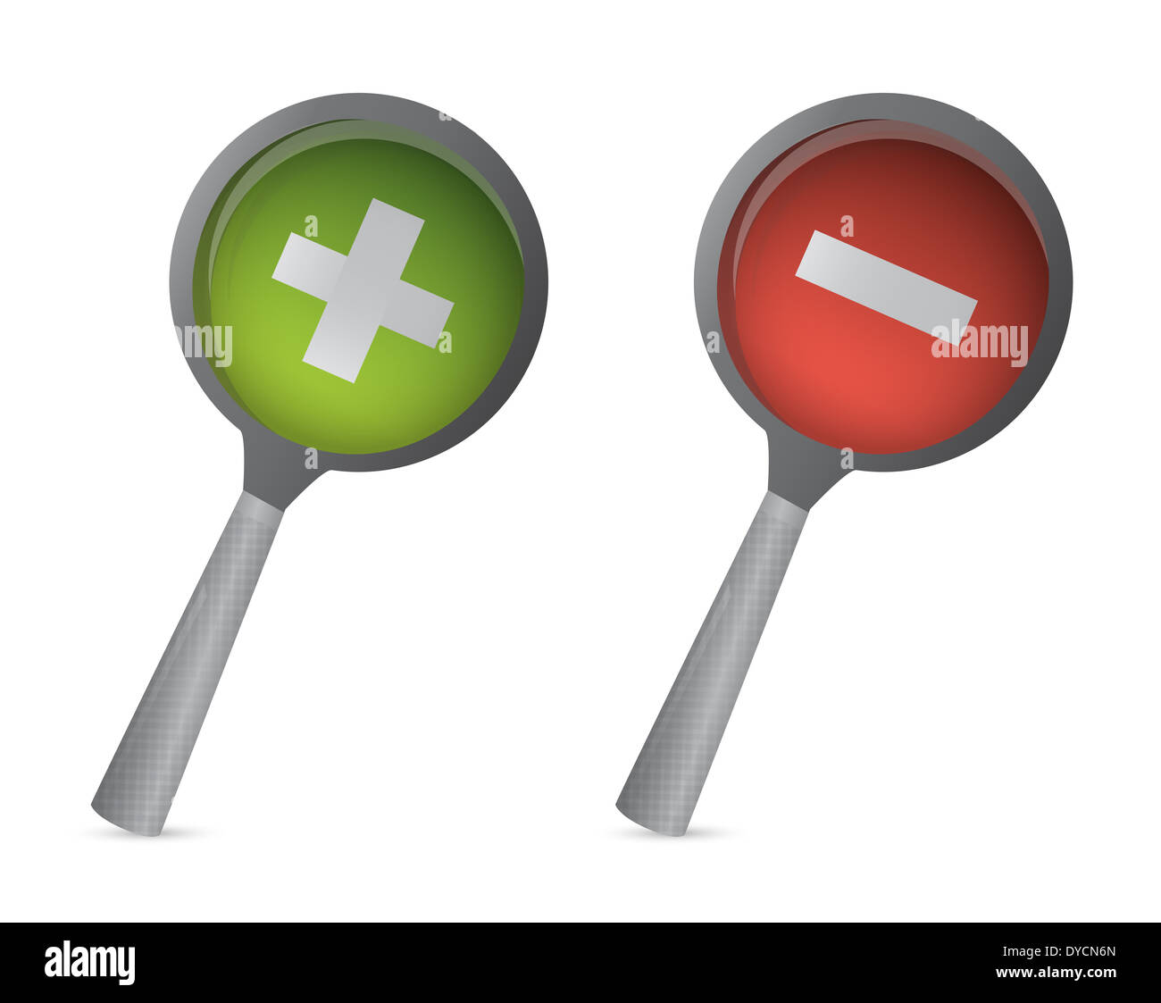 Magnifiers with plus and minus signs illustration design Stock Photo - Alamy