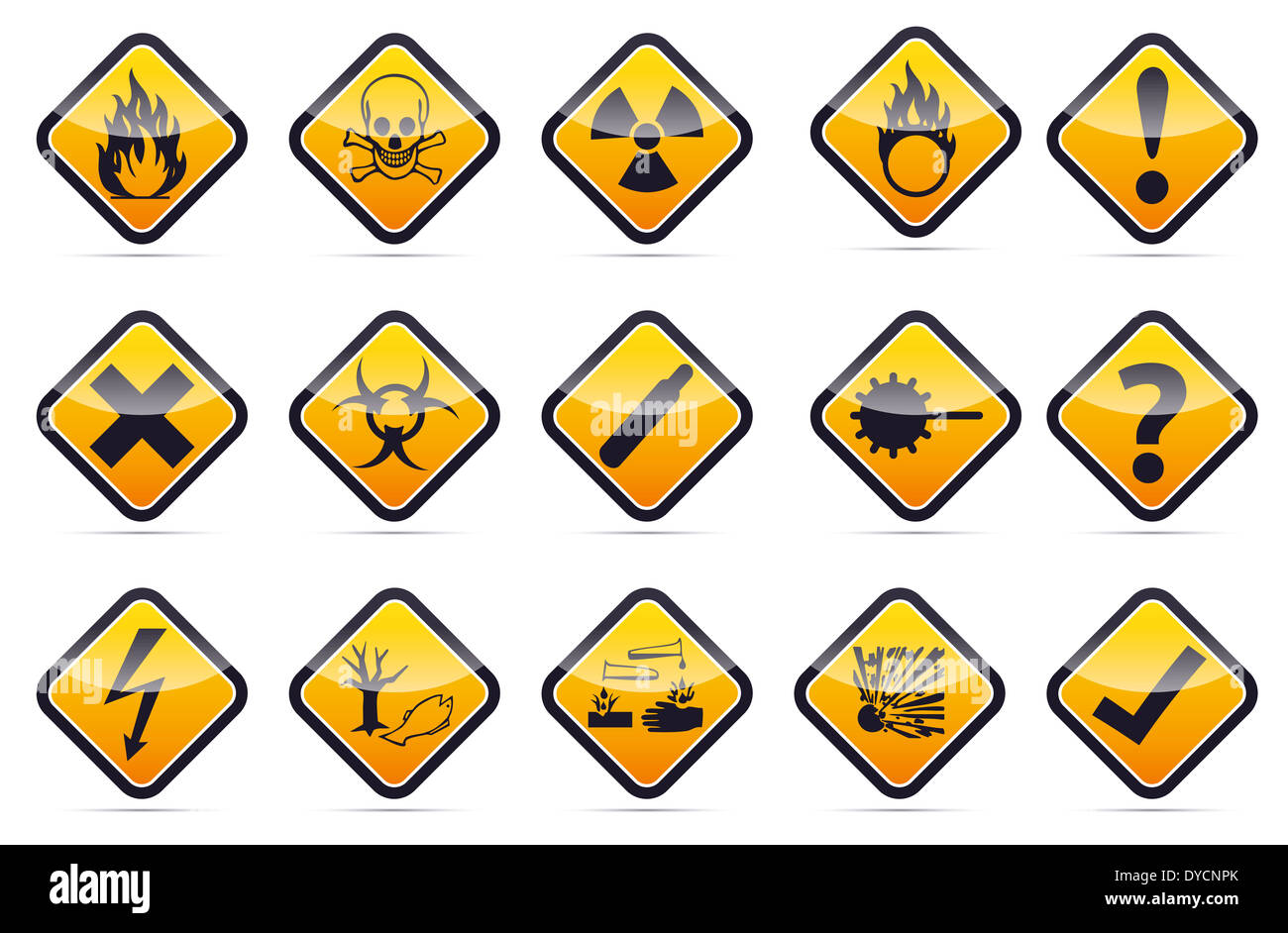 Isolated orange Danger sign collection with black border, reflection ...