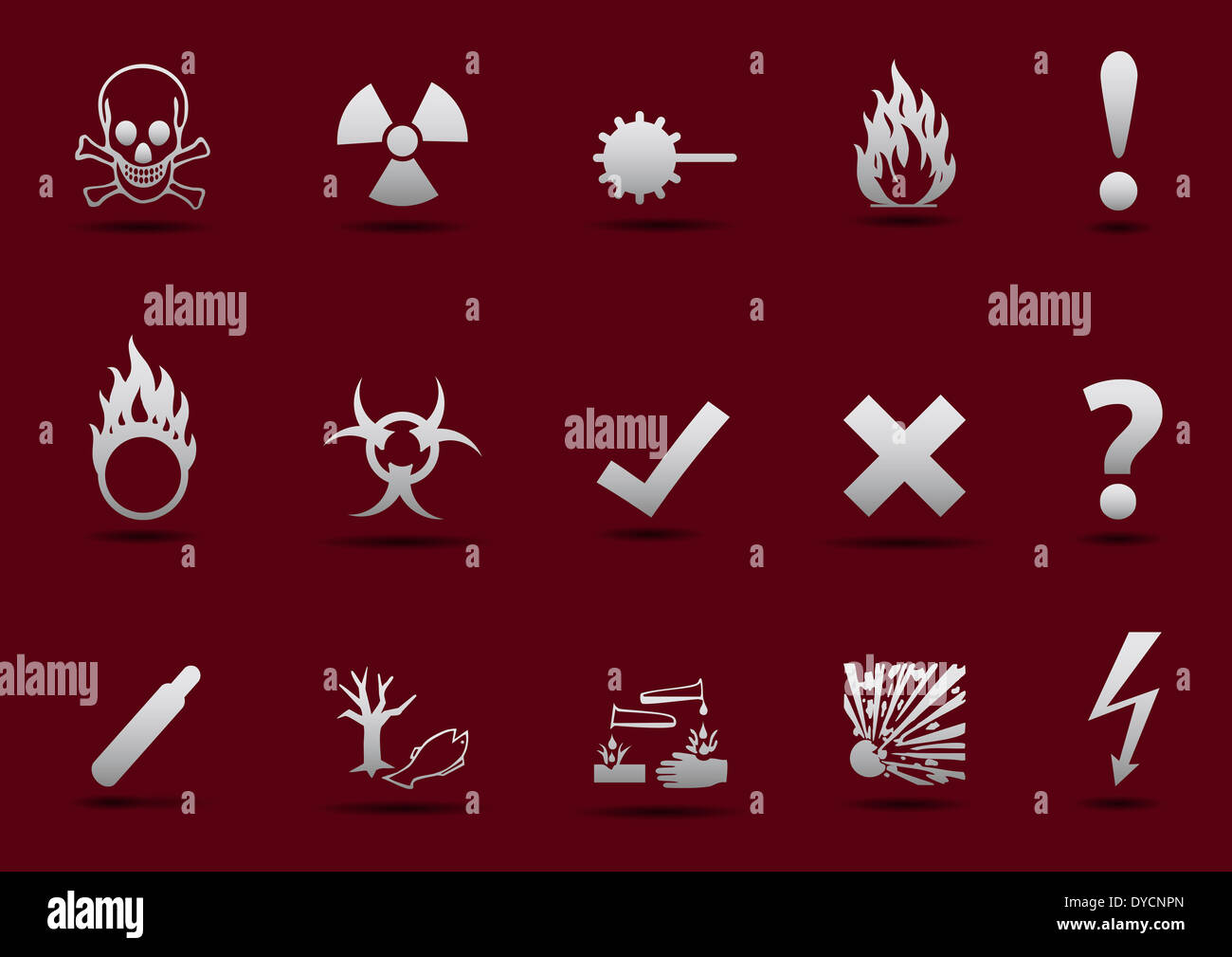 Isolated Danger sign collection with light gradient and shadow on red ...