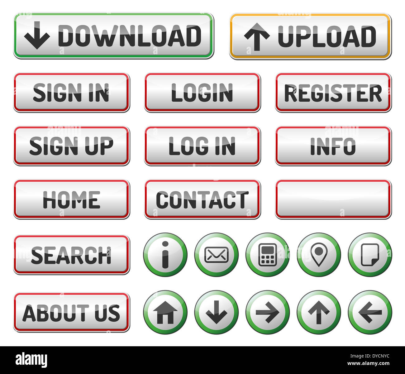 Isolated, Internet Web 2 icon button collection with symbol and text on ...